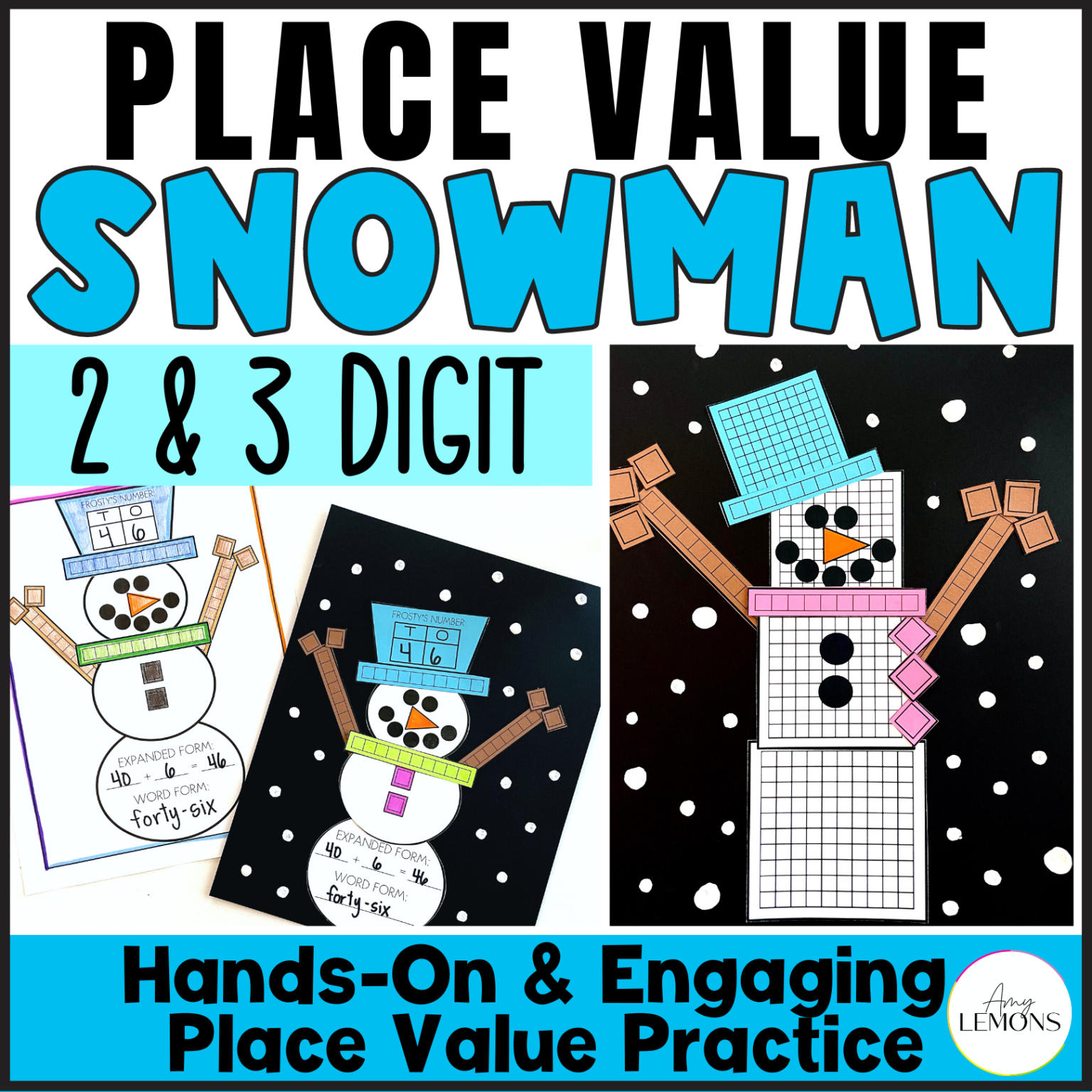 Digital and Printable Place Value Snowman - Amy Lemons