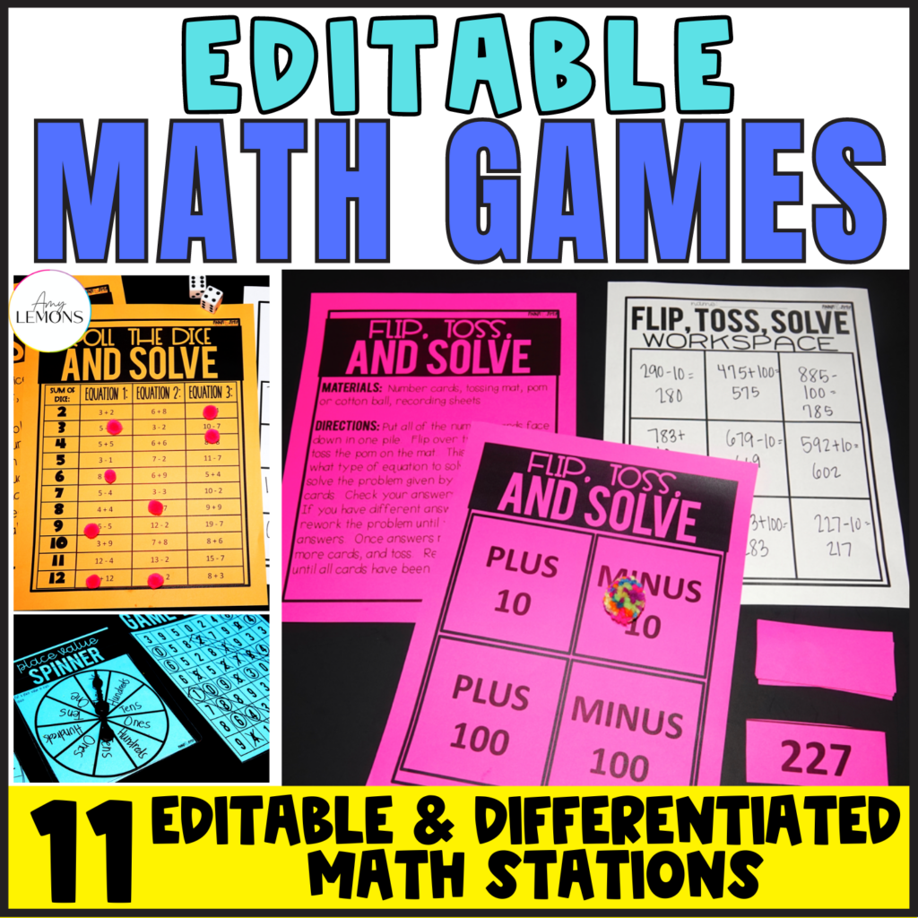 Editable Math Games for Stations or Activities - Amy Lemons