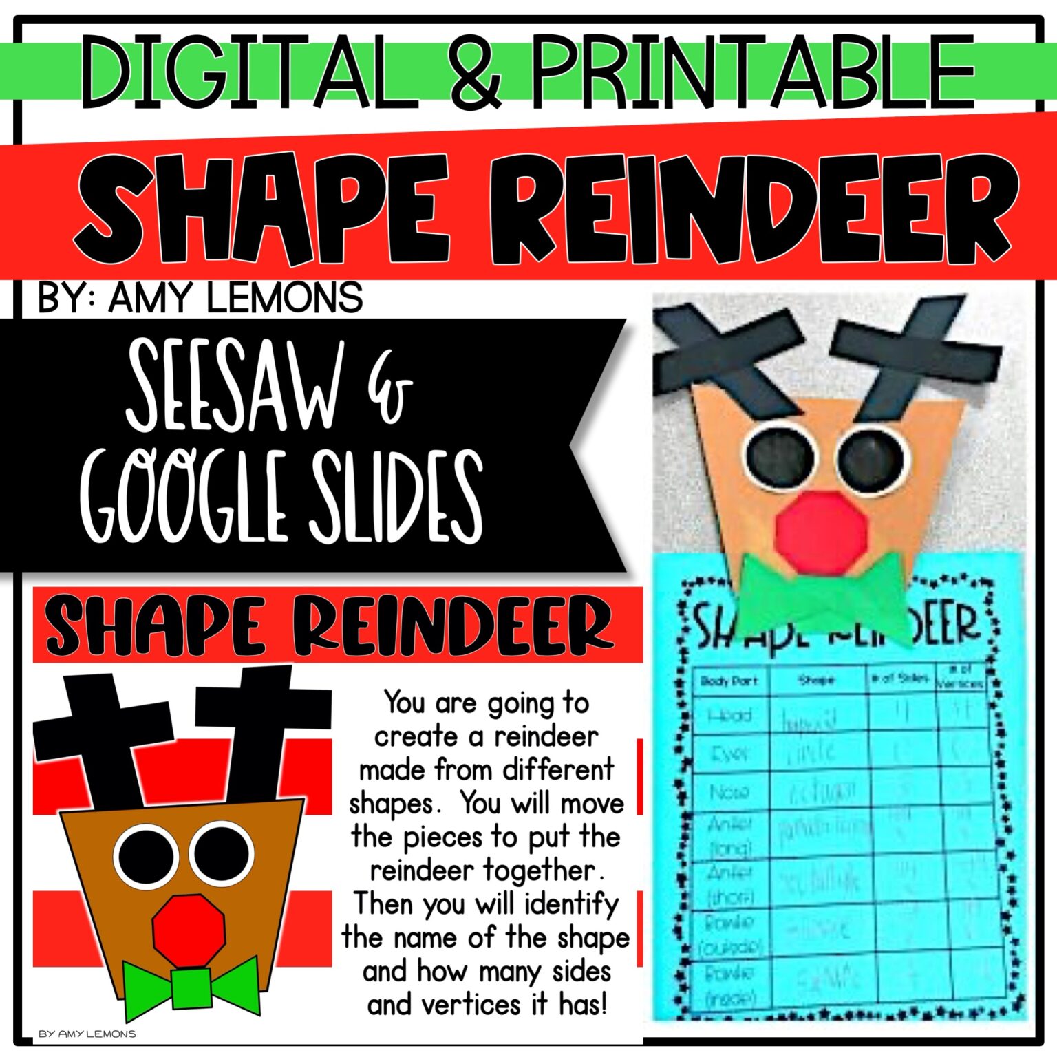 Digital and Printable Shape Reindeer - Amy Lemons