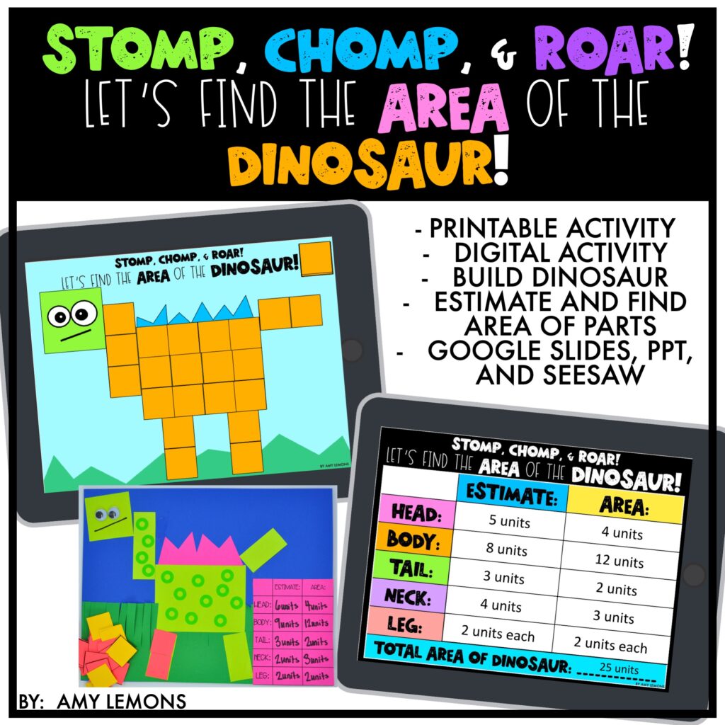 Digital and Printable Math Activity: Find the Area of the Dinosaur ...