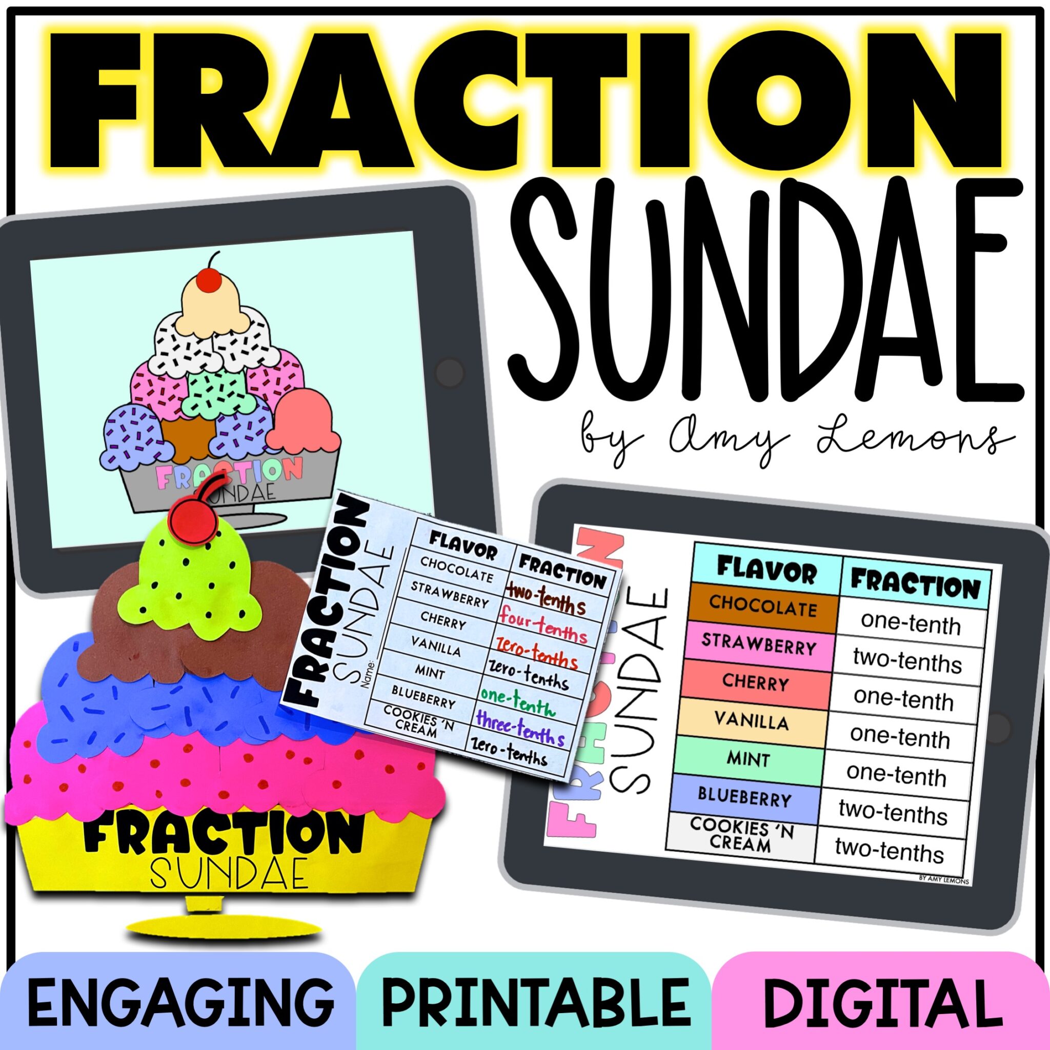 Digital and Printable Math Activity: Fraction Sundae - Amy Lemons