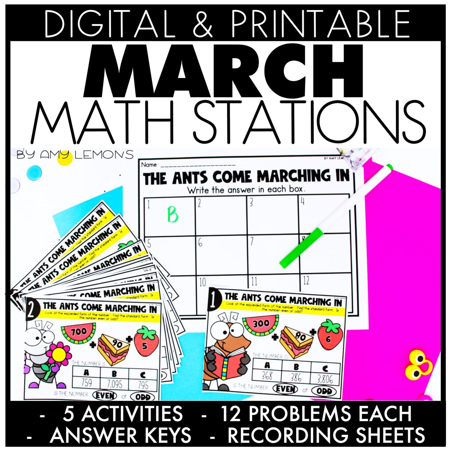 Digital and Printable March Math Stations - Amy Lemons