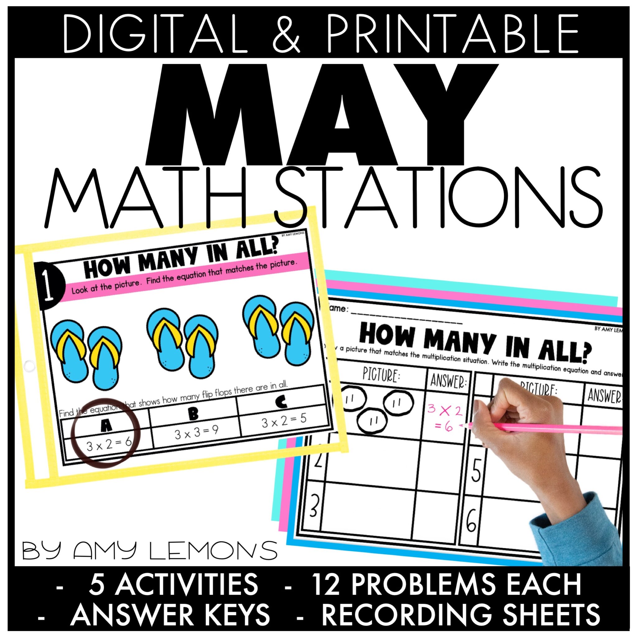 Digital and Printable Summer Themed May Math Stations - Amy Lemons