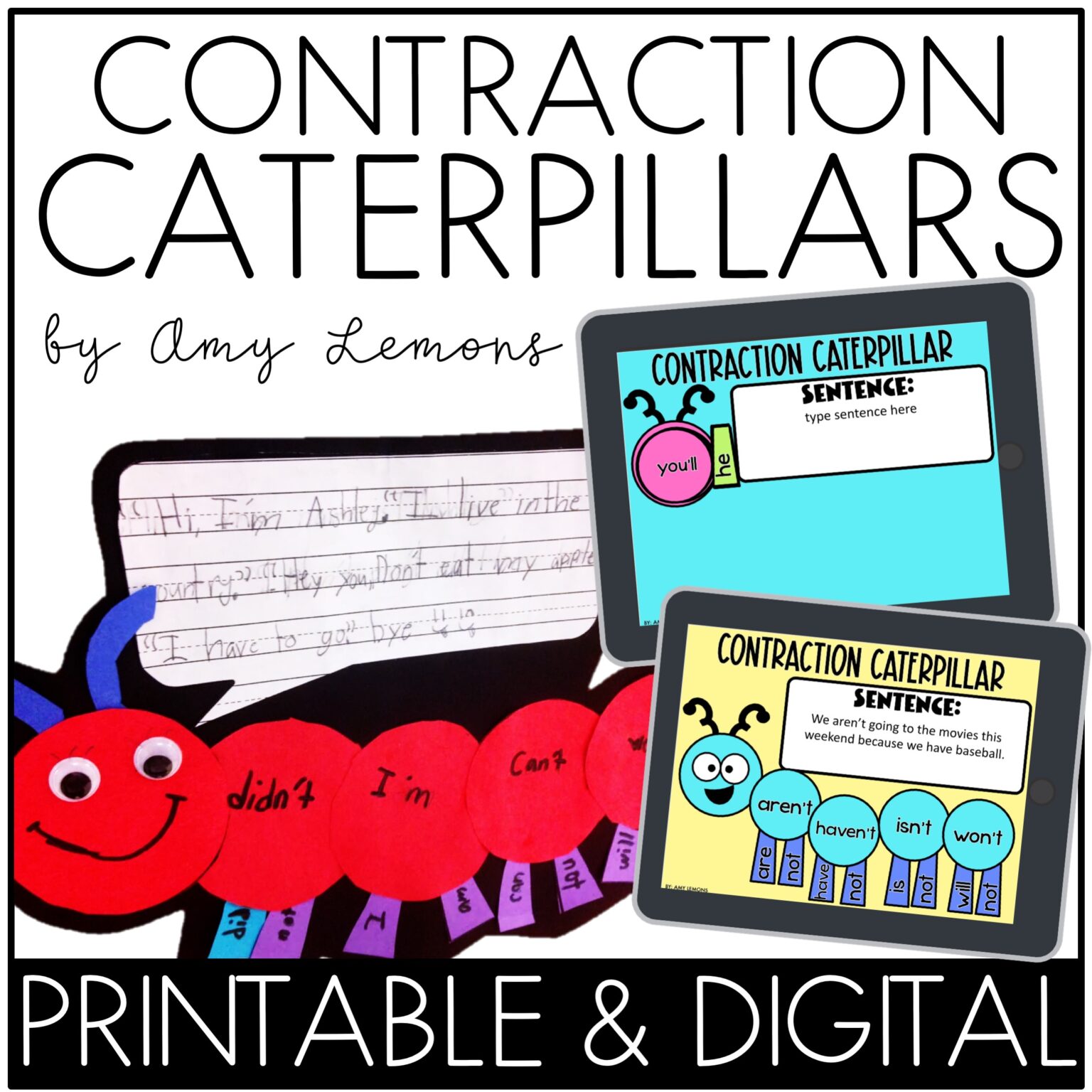 Digital and Printable Activity: Contraction Caterpillars - Amy Lemons