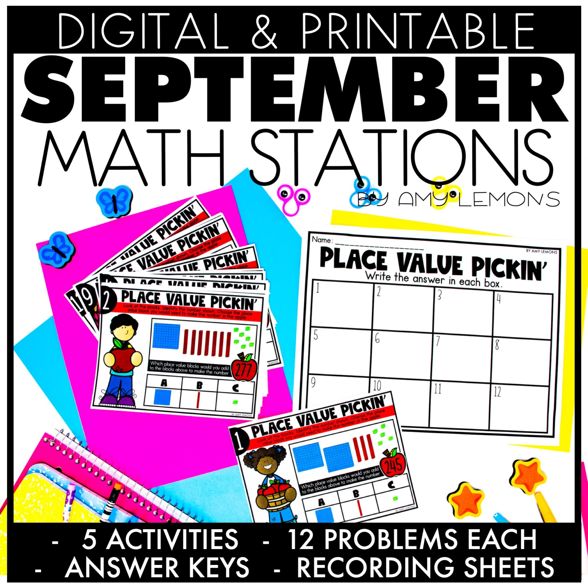 Digital and Printable September Math Stations - Amy Lemons